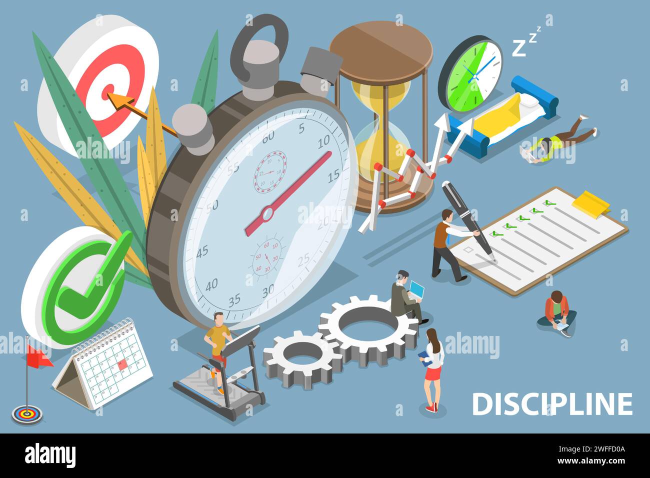 3D Isometric Flat Vector Conceptual Illustration of Discipline and Self ...