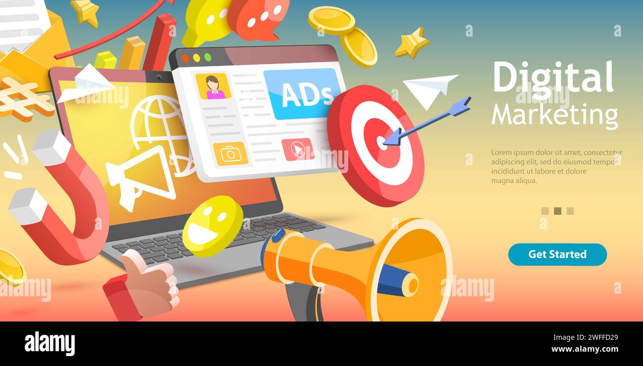 3D Vector Conceptual Illustration of Digital Marketing, Online ...