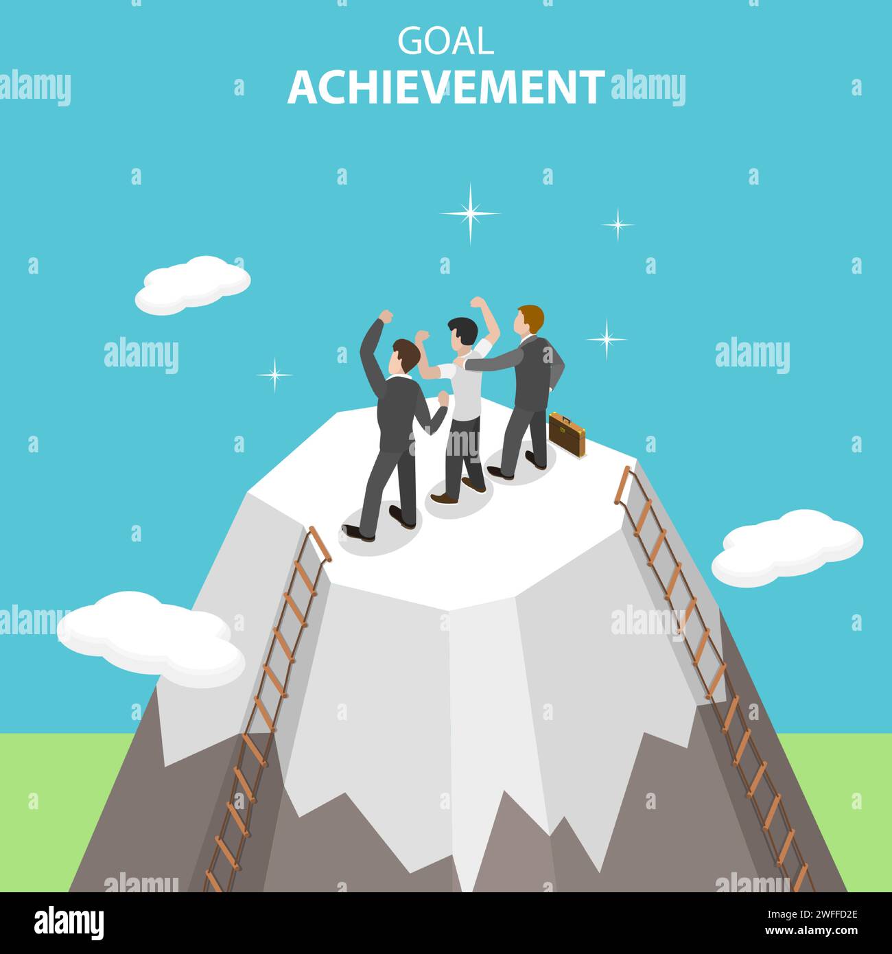 3D Isometric Flat Vector Conceptual Illustration of Goal Achievement ...