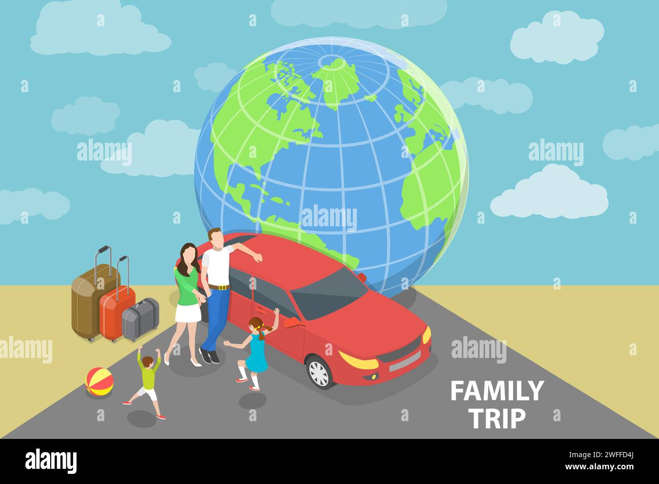 3D Isometric Flat Vector Conceptual Illustration of Car Family Trip ...