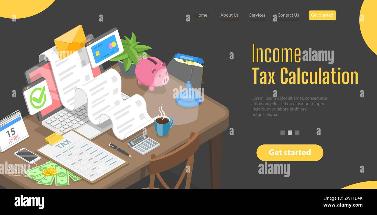 3D Isometric Flat Vector Landing Page Template for Financial Tax Report ...
