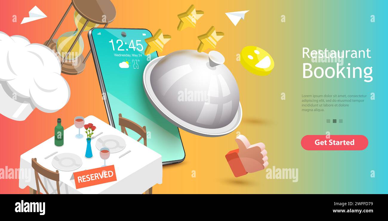 3D Vector Conceptual Illustration of Table Online Reservation, Mobile ...