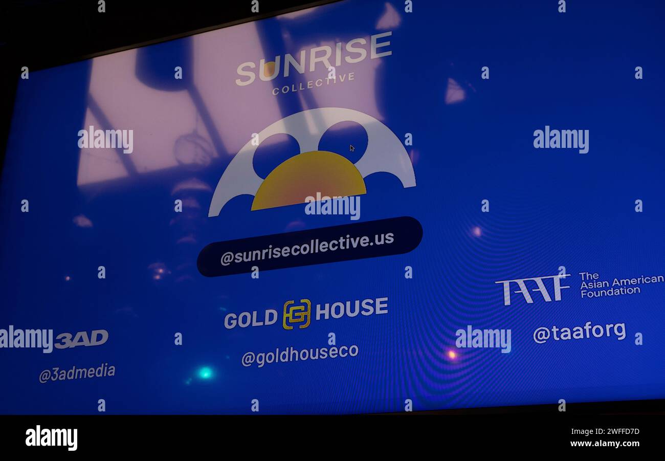 Park City, UT. Actor Steven Yeun speaks with Daniel Dae Kim at the Sunrise Collective house at ...