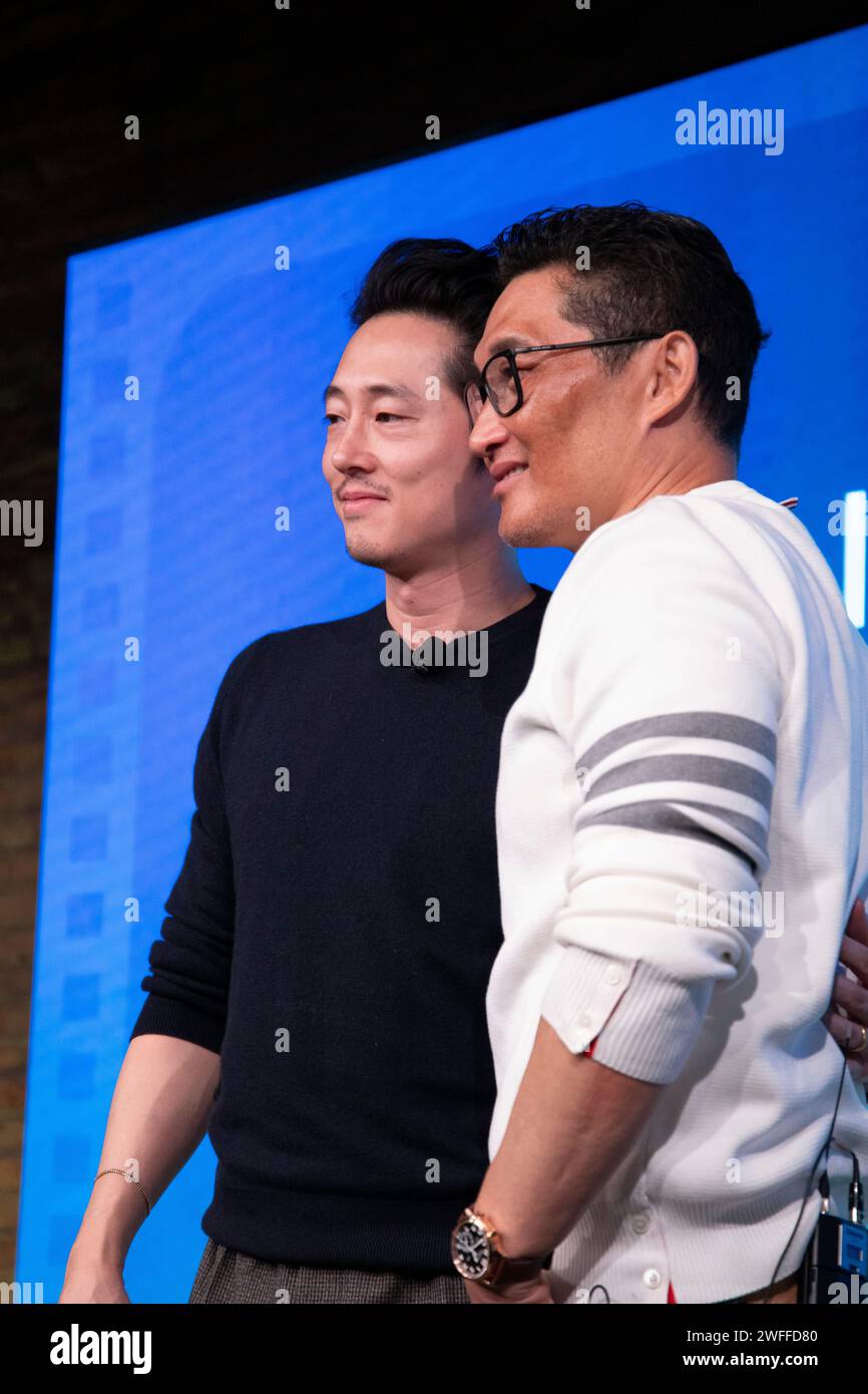 Park City, UT. Actor Steven Yeun speaks with Daniel Dae Kim at the ...