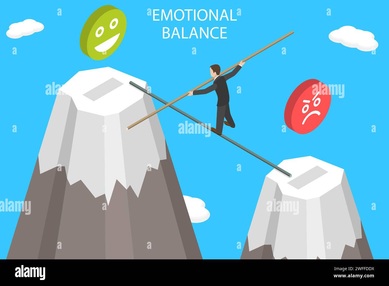 3D Isometric Flat Vector Conceptual Illustration of Emotional Balance, Mental Health, Control ...