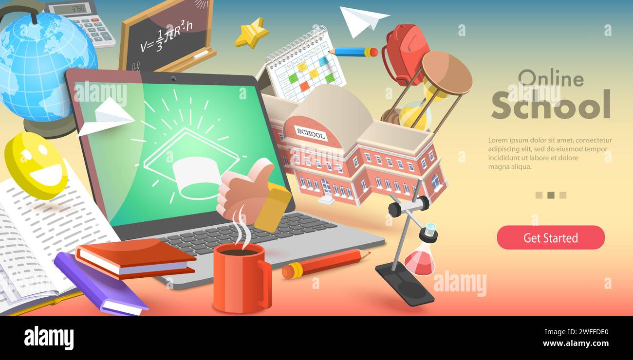 3D Isometric Flat Vector Conceptual Illustration of Online School ...