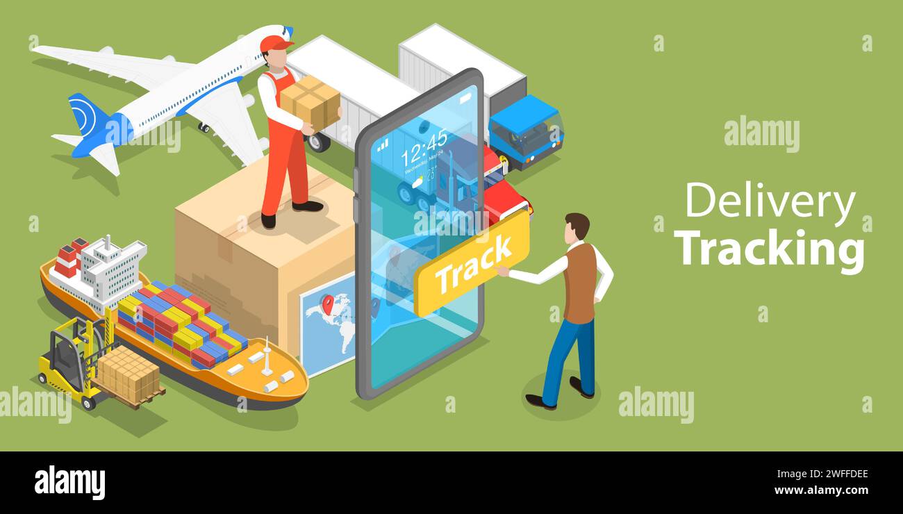 3D Isometric Flat Vector Conceptual Illustration of Mobile App for Delivery Tracking, Smart ...