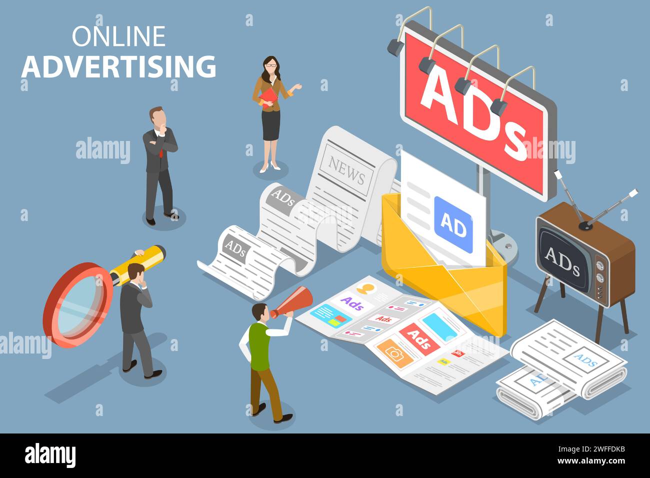 3D Isometric Flat Vector Conceptual Illustration of Offline Advertising ...