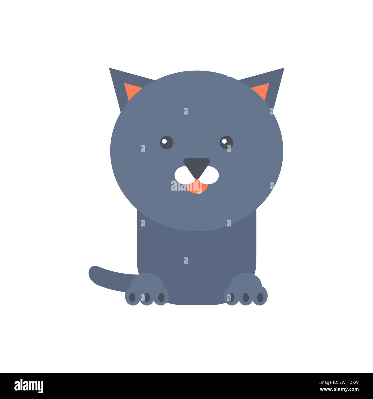 Cute cat with funny face and simple geometric body, childish sticker ...