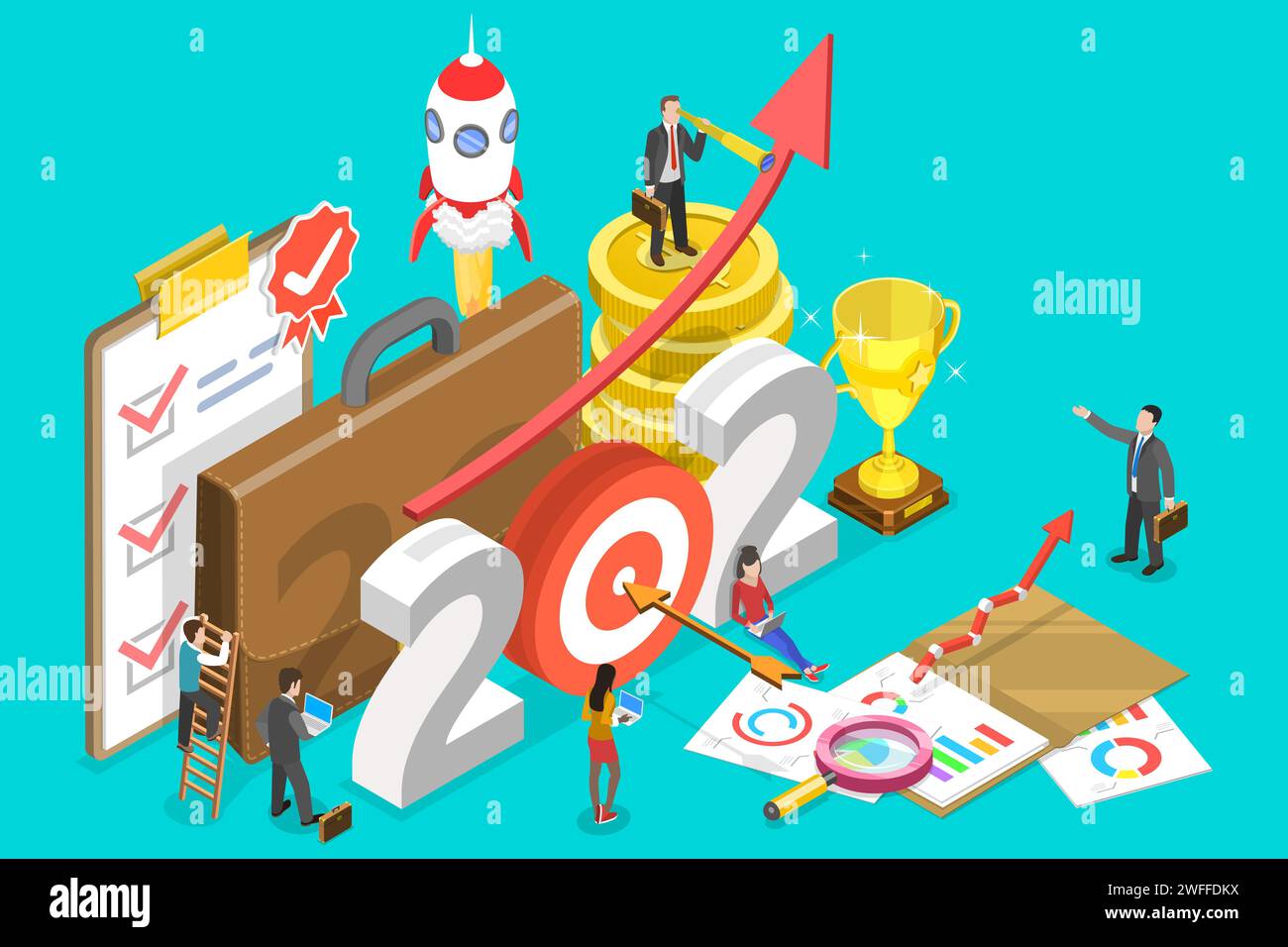 2021 - Successful Year of Financial Opportunities. 3D Isometric Flat ...