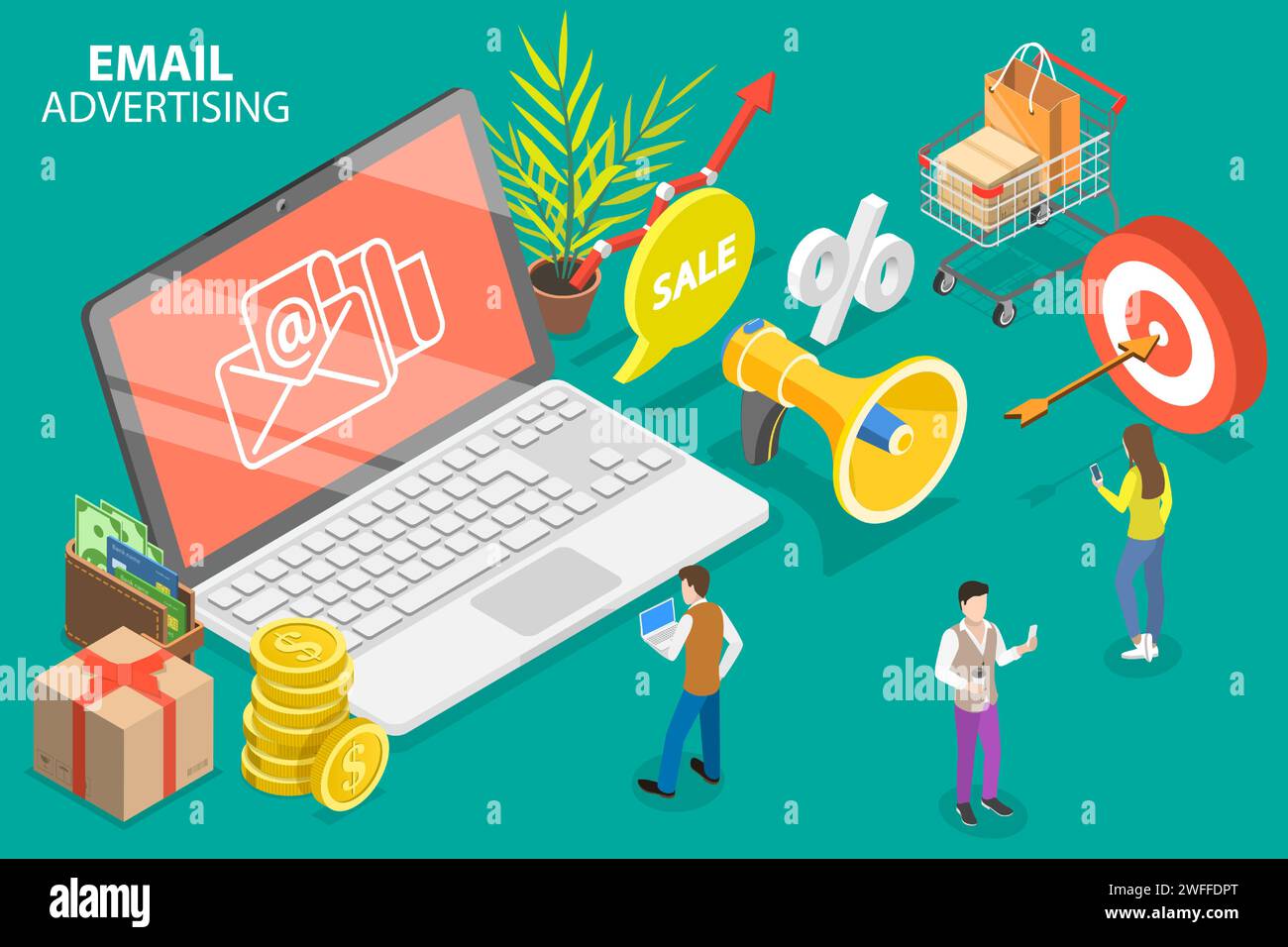3D Isometric Flat Vector Conceptual Illustration of Email Advertising, Digital Marketing ...