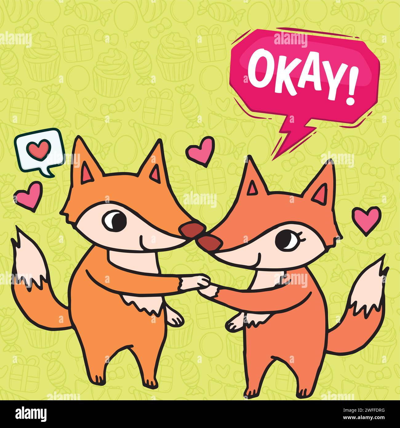 Cute couple fox love pop art style Stock Vector Image & Art - Alamy