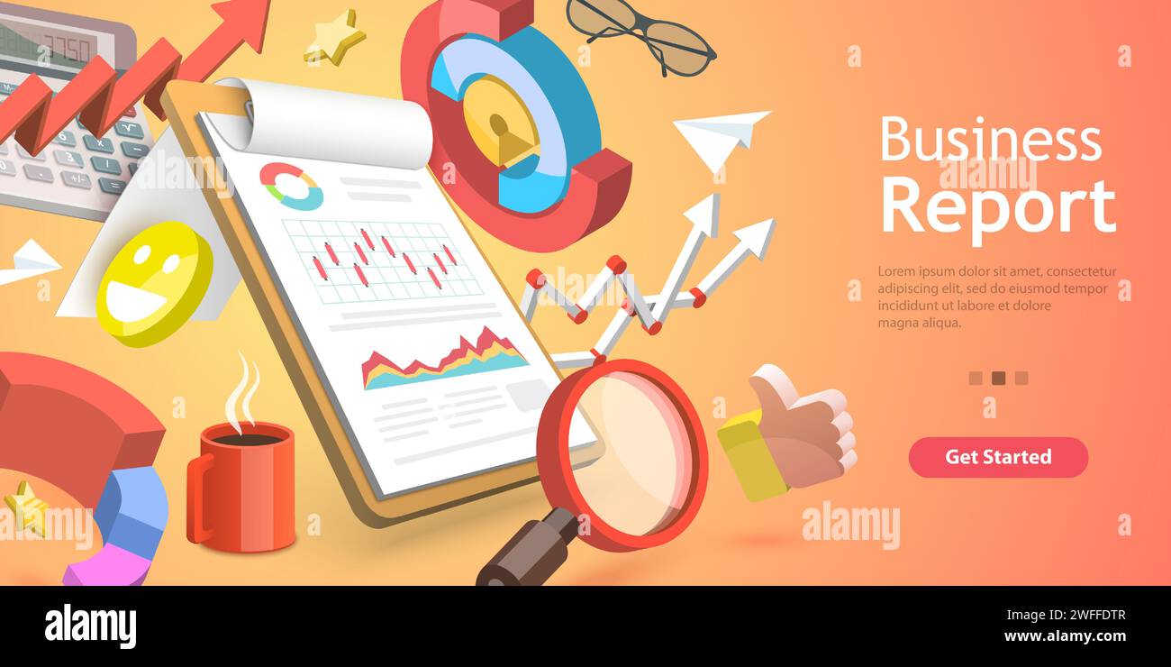 3D Vector Conceptual Illustration of Business Report, Statistical Data ...