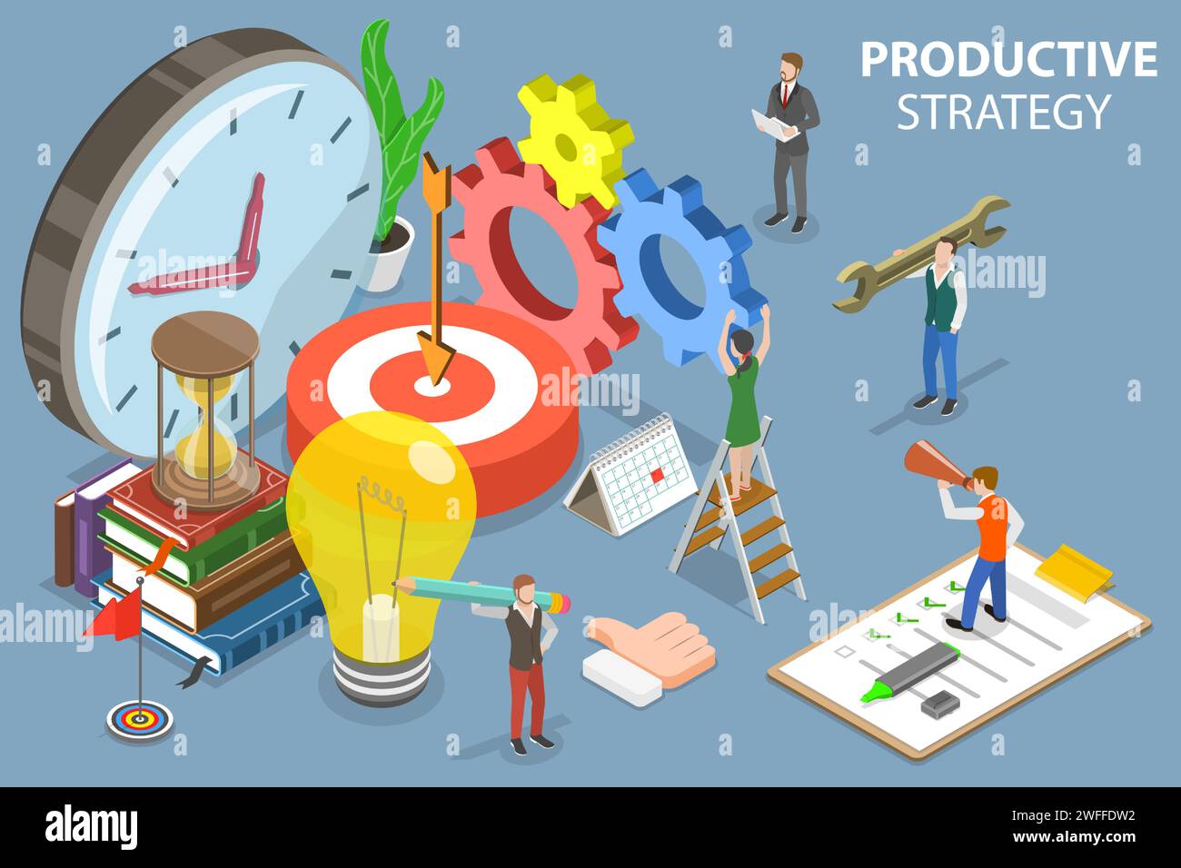 3D Isometric Flat Vector Conceptual Illustration of Productive Business Strategy, Time ...