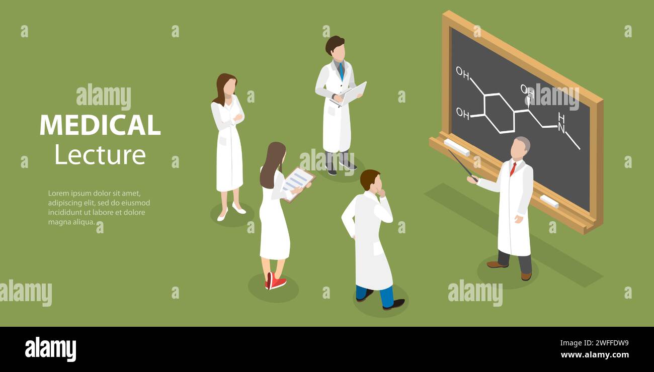 3D Isometric Flat Vector Conceptual Illustration of Medical Lecture, Intern Students Class ...
