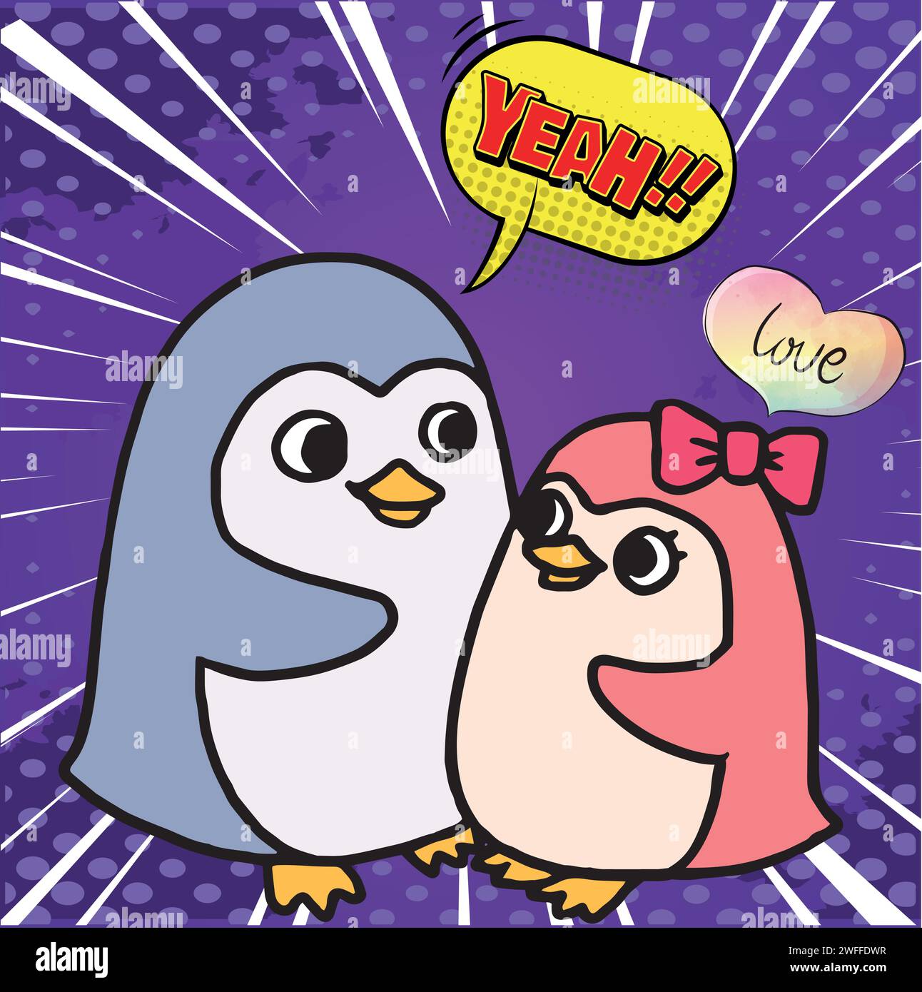 Penguin love pop art style Valentines day pop art Stock Vector Image ...