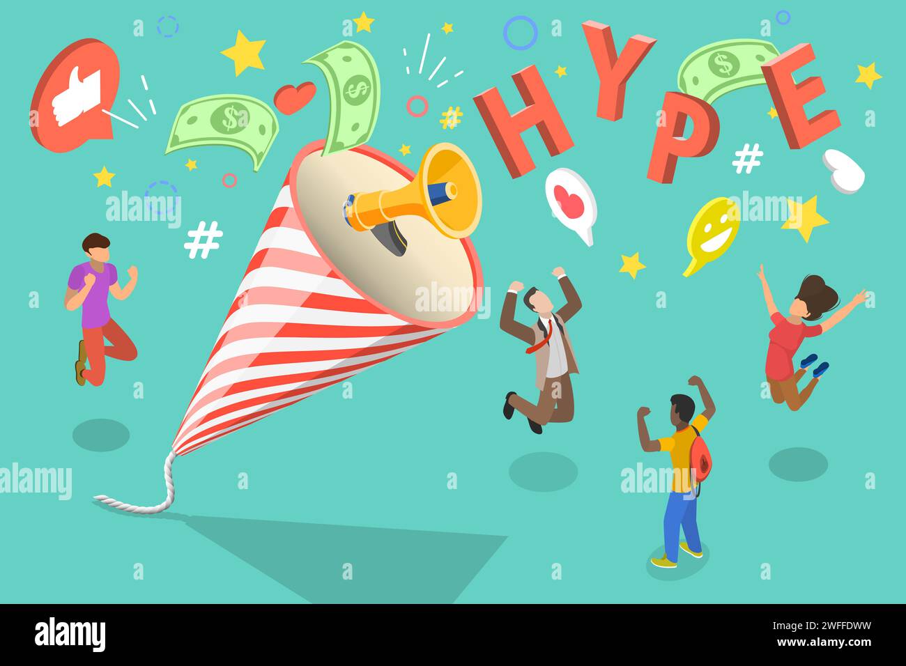 3D Isometric Flat Vector Conceptual Illustration of Hype Marketing ...