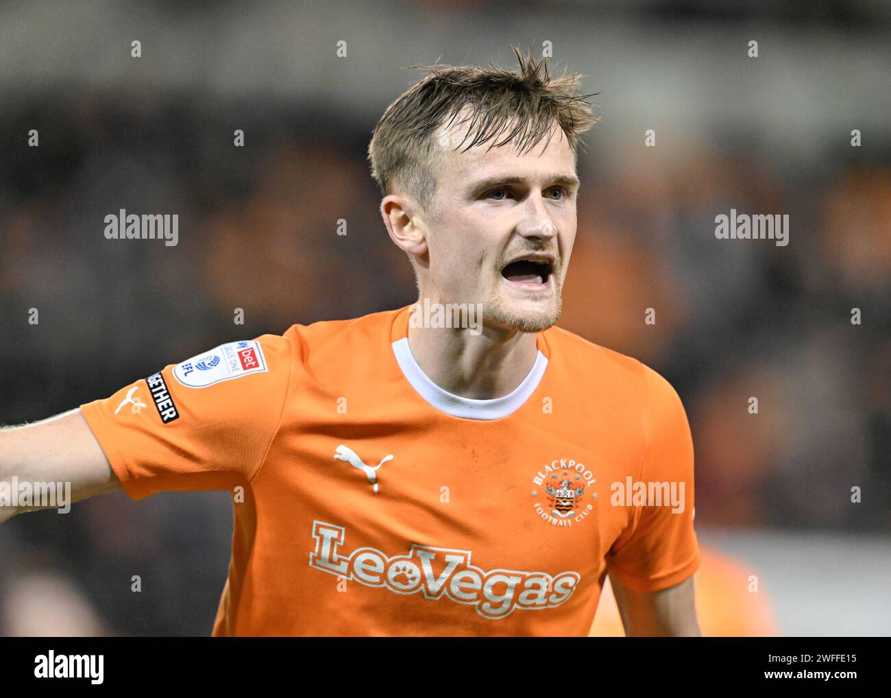 Callum Connolly of Blackpool, during the Bristol Street Motors Trophy ...