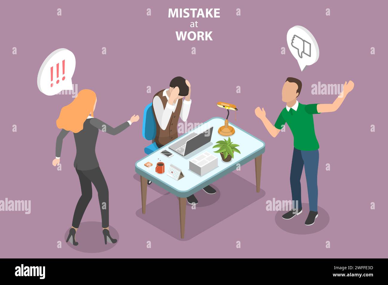3D Isometric Flat Vector Conceptual Illustration of Mistake at Work ...