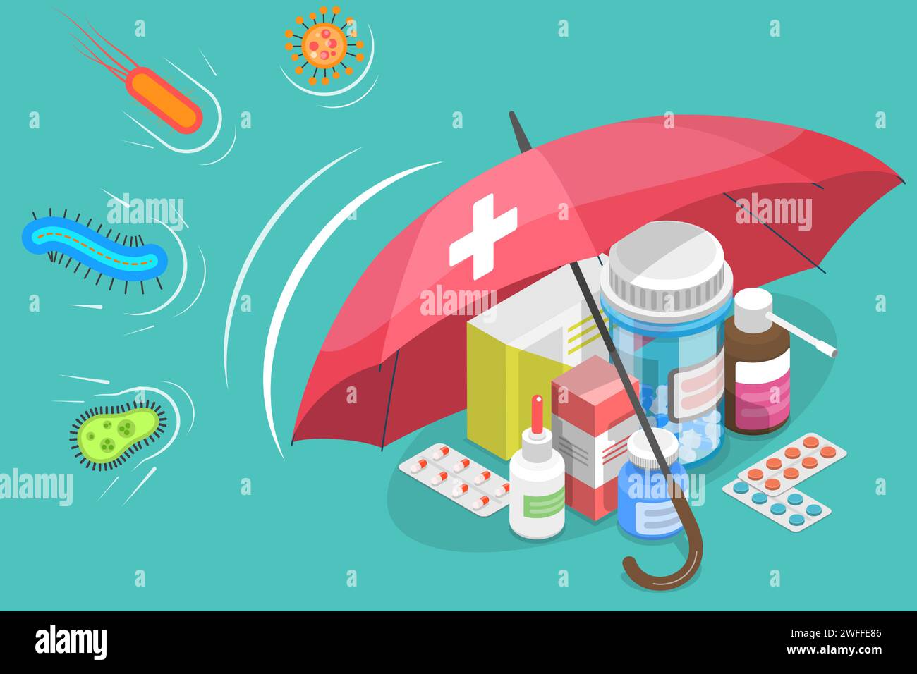 3D Isometric Flat Vector Conceptual Illustration of Antibiotic ...