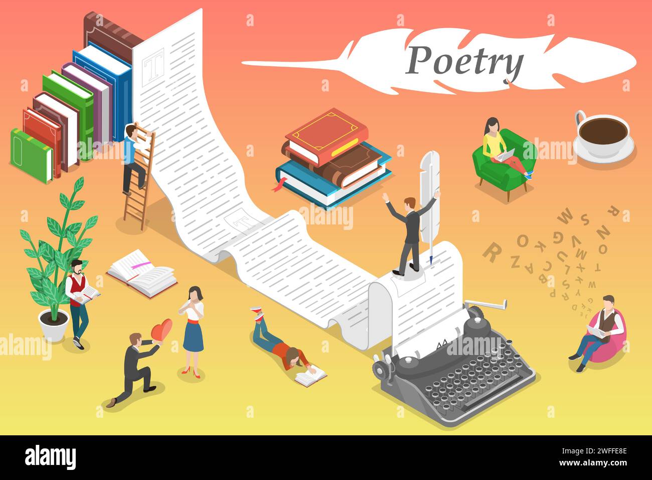 3D Isometric Flat Vector Conceptual Illustration of Poetry, Story ...