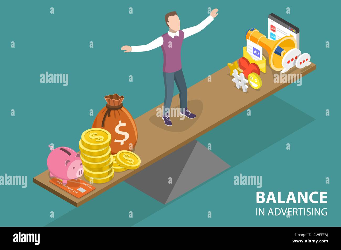 3D Isometric Flat Vector Conceptual Illustration of Ad Balance, Finding ...