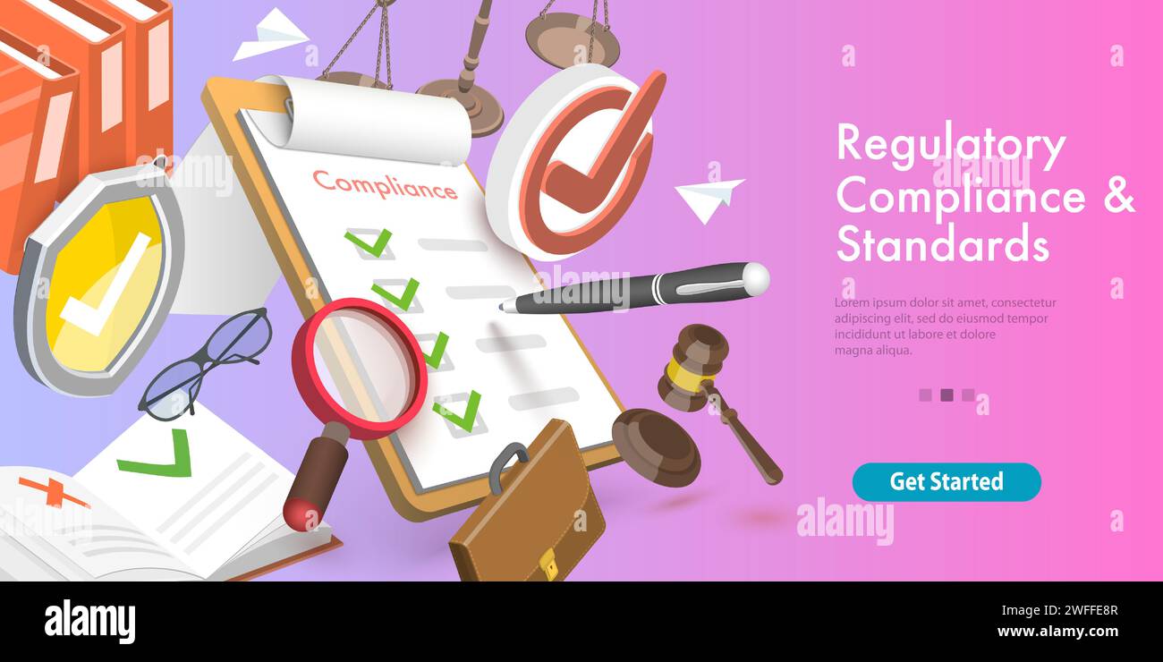 3D Vector Conceptual Illustration of Regulatory Compliance and ...