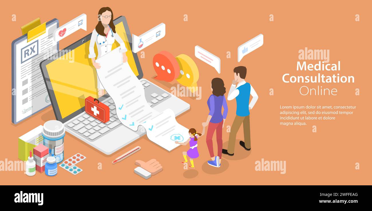 3D Isometric Flat Vector Conceptual Illustration of Online Medical ...