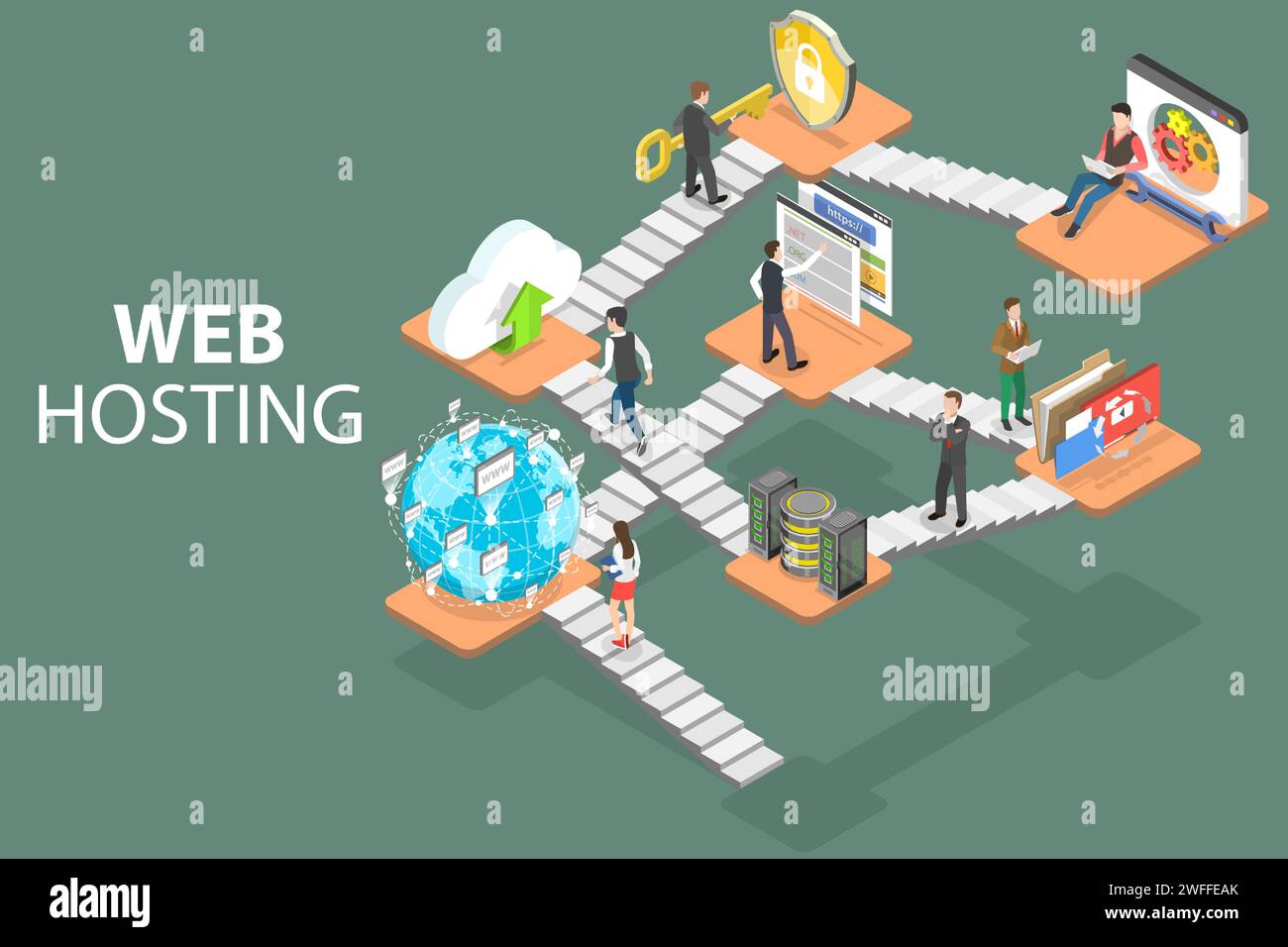 3D Isometric Flat Vector Conceptual Illustration of Web Hosting Service ...