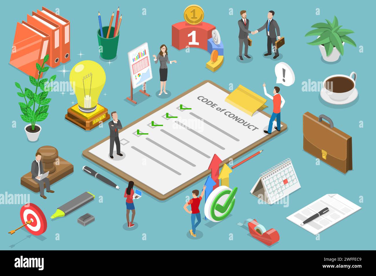 3D Isometric Flat Vector Conceptual Illustration of Code of Conduct ...