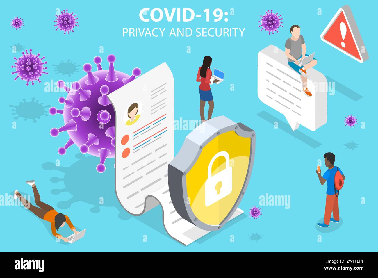 3D Isometric Flat Vector Conceptual Illustration of COVID-19: Privacy ...