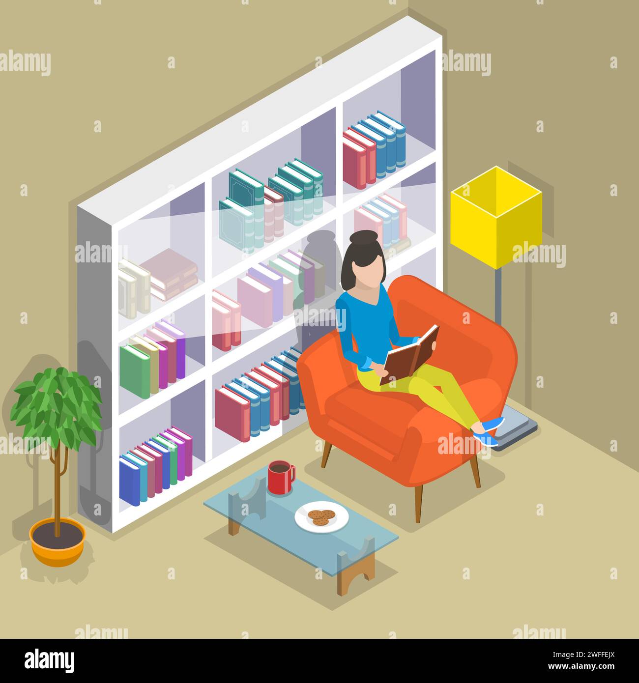 Isometric flat vector concept of reading, favorite book, education ...