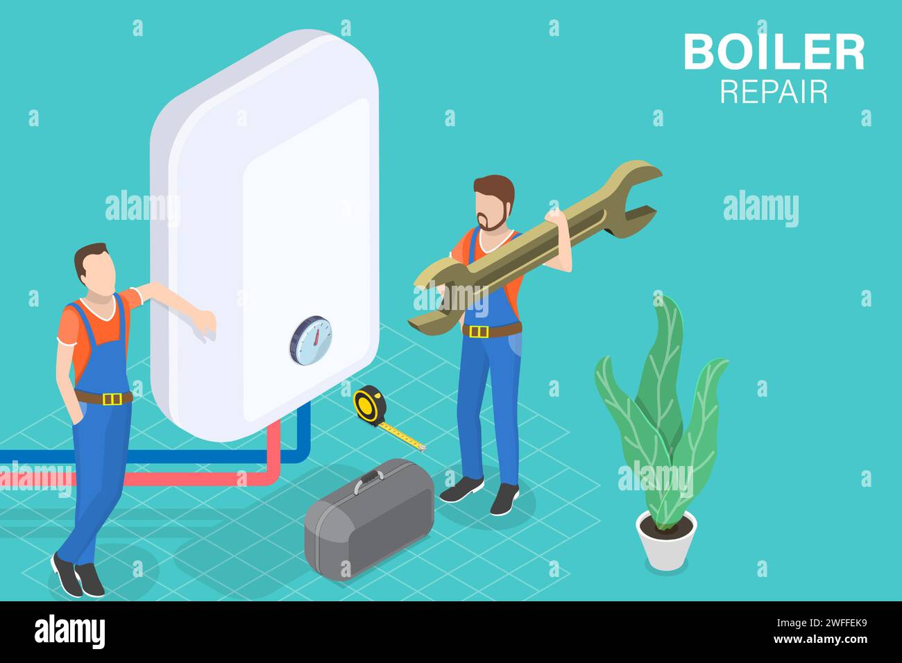3D Isometric Flat Vector Conceptual Illustration of Boiler Repair ...
