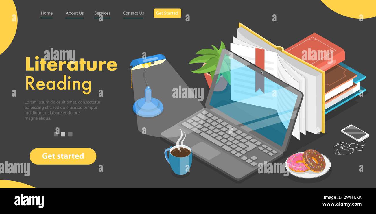 3D Isometric Flat Vector Conceptual Illustration of Literature Reading ...