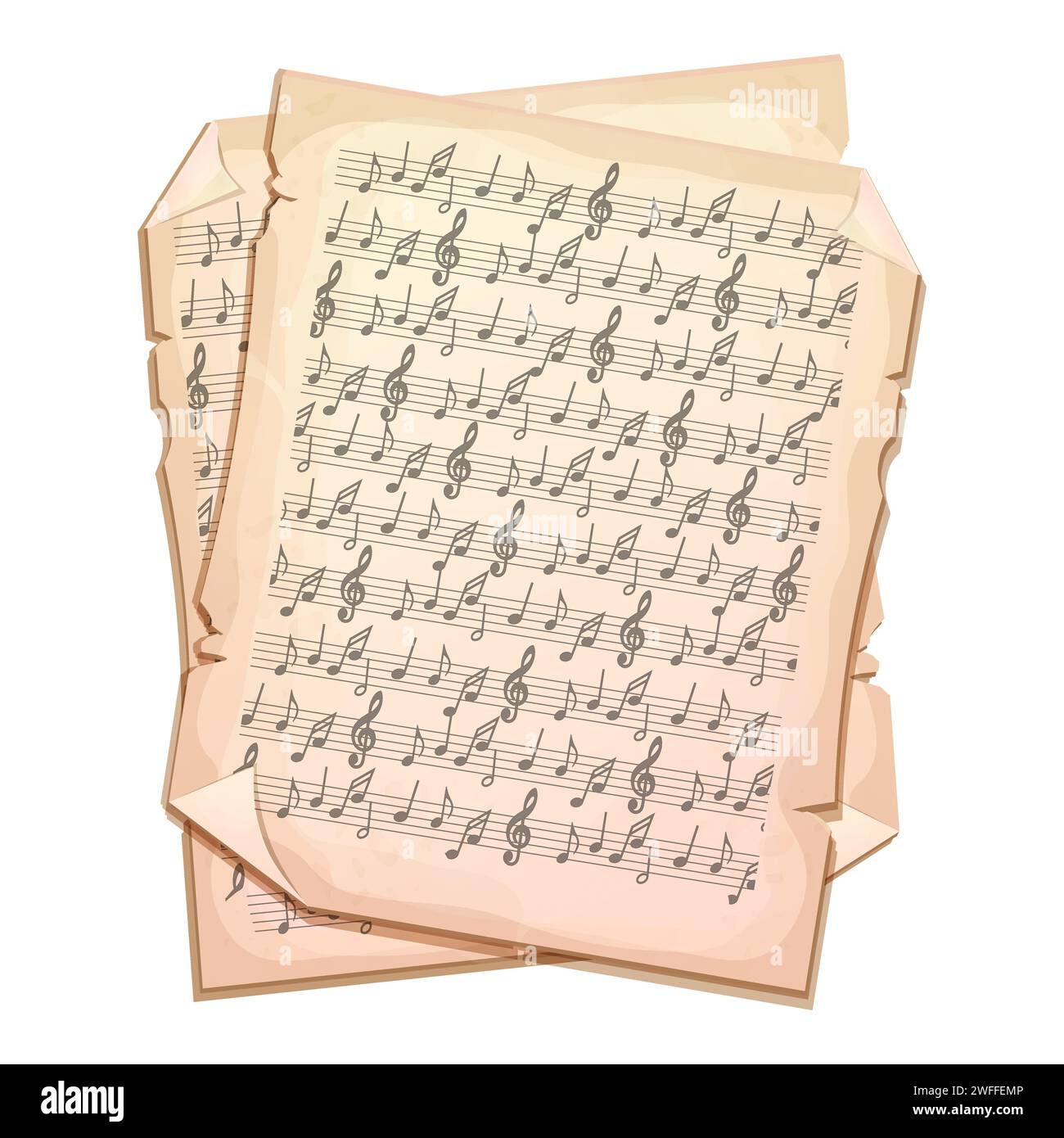 Parchment piece of paper with old music melody, song scrapbook sheet ...