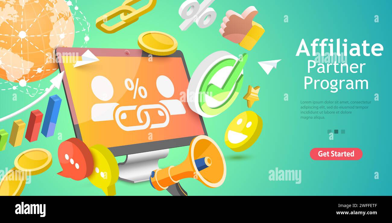 3D Isometric Flat Vector Conceptual Illustration of Affiliate Sales, Referral Program, Marketing ...