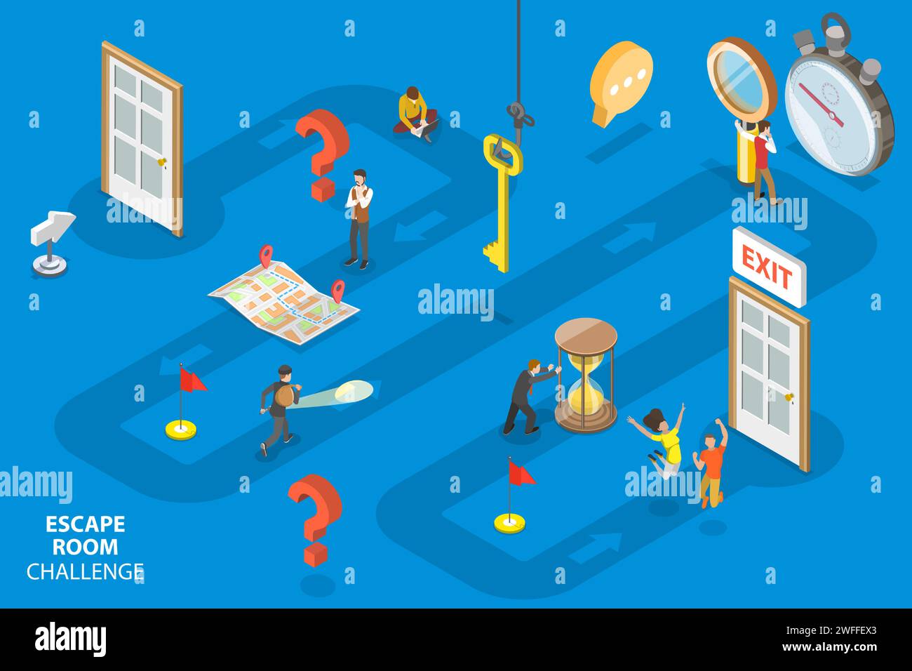 3D Isometric Flat Vector Conceptual Illustration of Escape Room ...