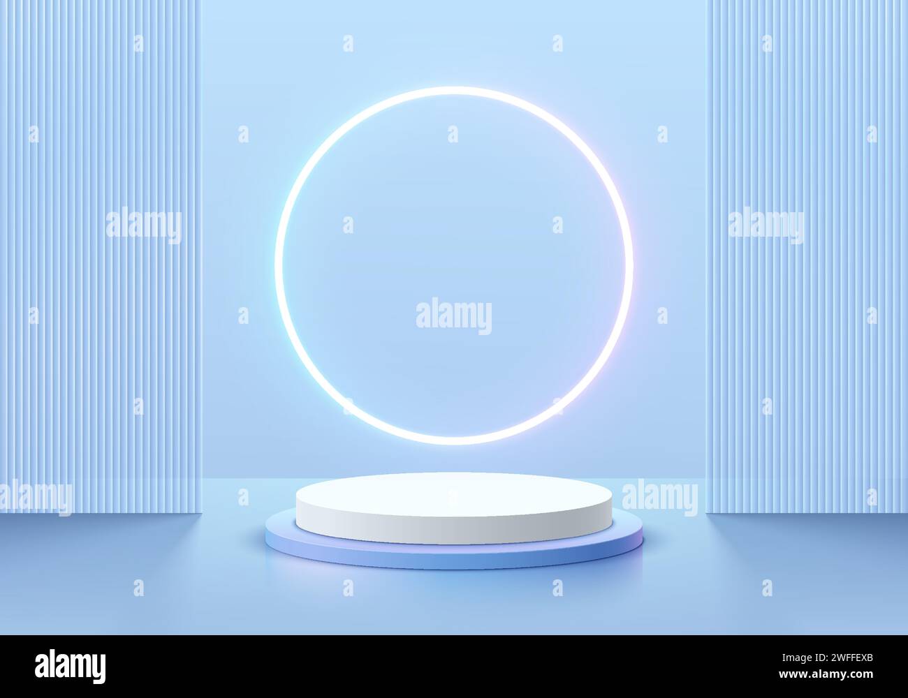 Futuristic blue 3D background with realistic cylinder pedestal podium ...