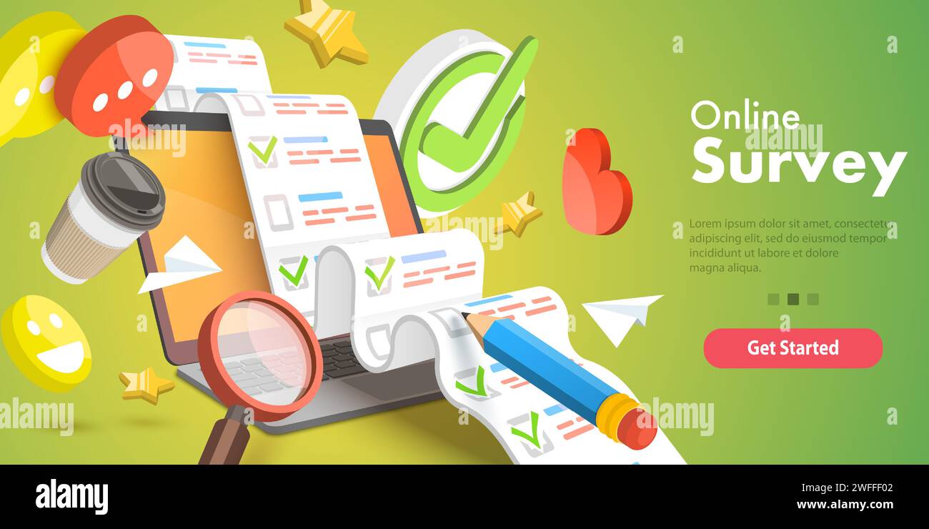 3D Isometric Flat Vector Conceptual Illustration of Online Survey, Customer Rating and Feedback ...