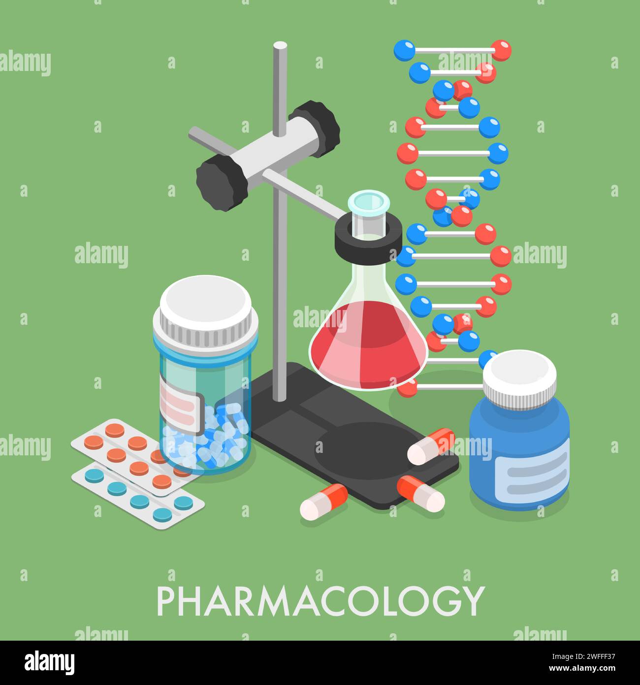 3D Isometric Flat Vector Conceptual Illustration of Pharmacology, Pharmaceutical Engineering and ...