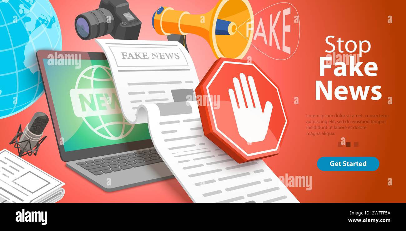 3D Isometric Vector Conceptual Illustration. Stop Lies, Propaganda and Fake News Stock Vector ...