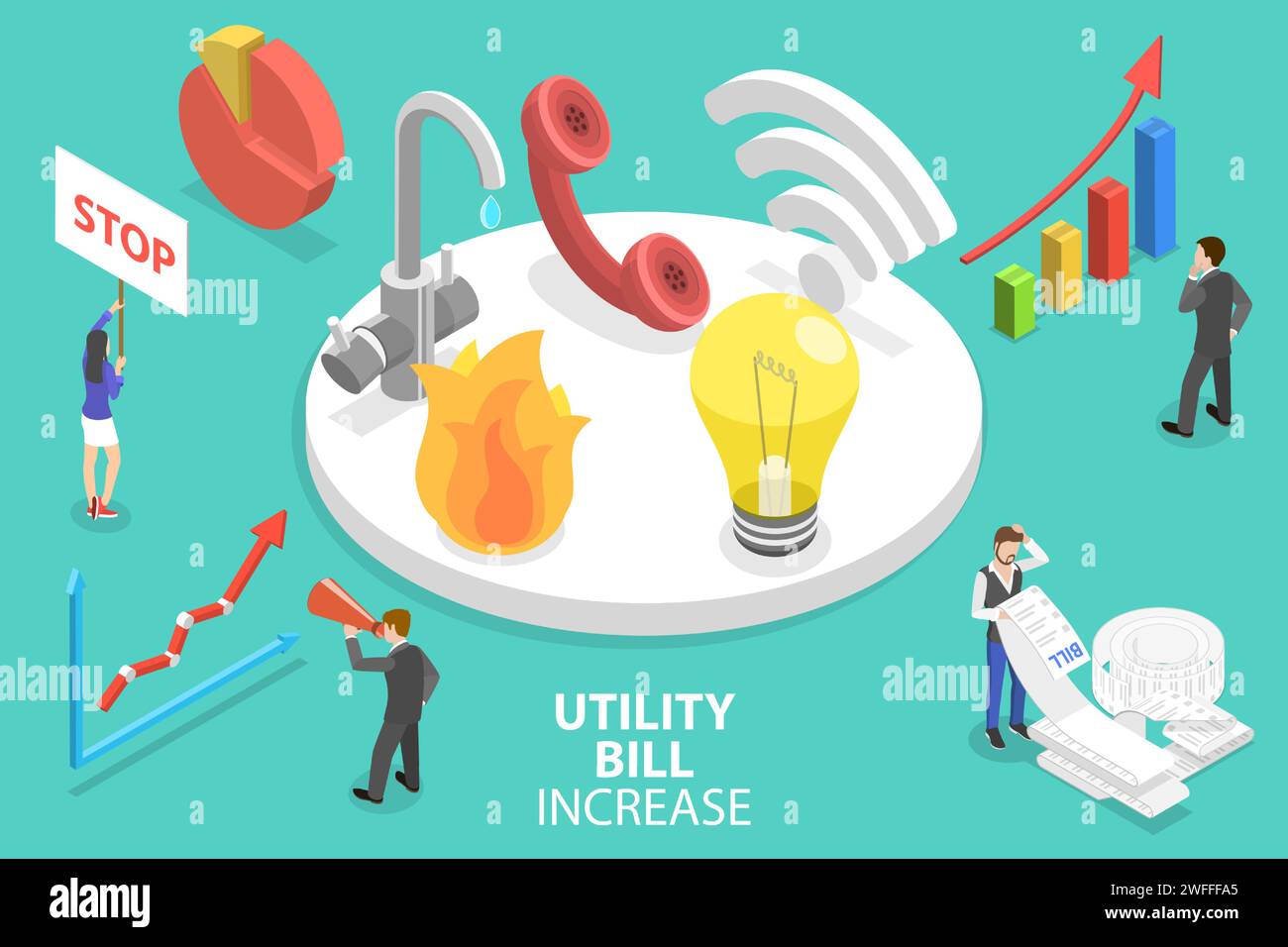 3D Isometric Flat Vector Conceptual Illustration of Utility Bill Increase Stock Vector Image ...