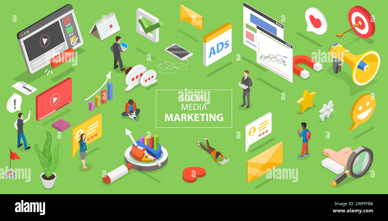 3D Isometric Flat Vector Conceptual Illustration of Social Media ...