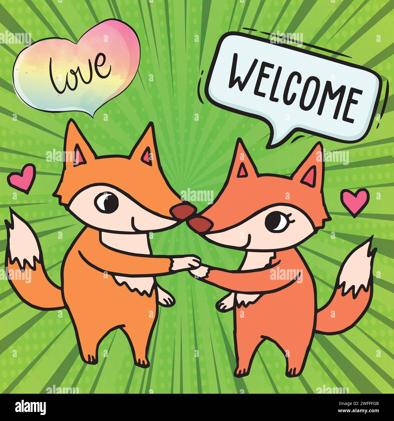 Cute Couple Fox Love Pop Art Style Stock Vector Image And Art Alamy