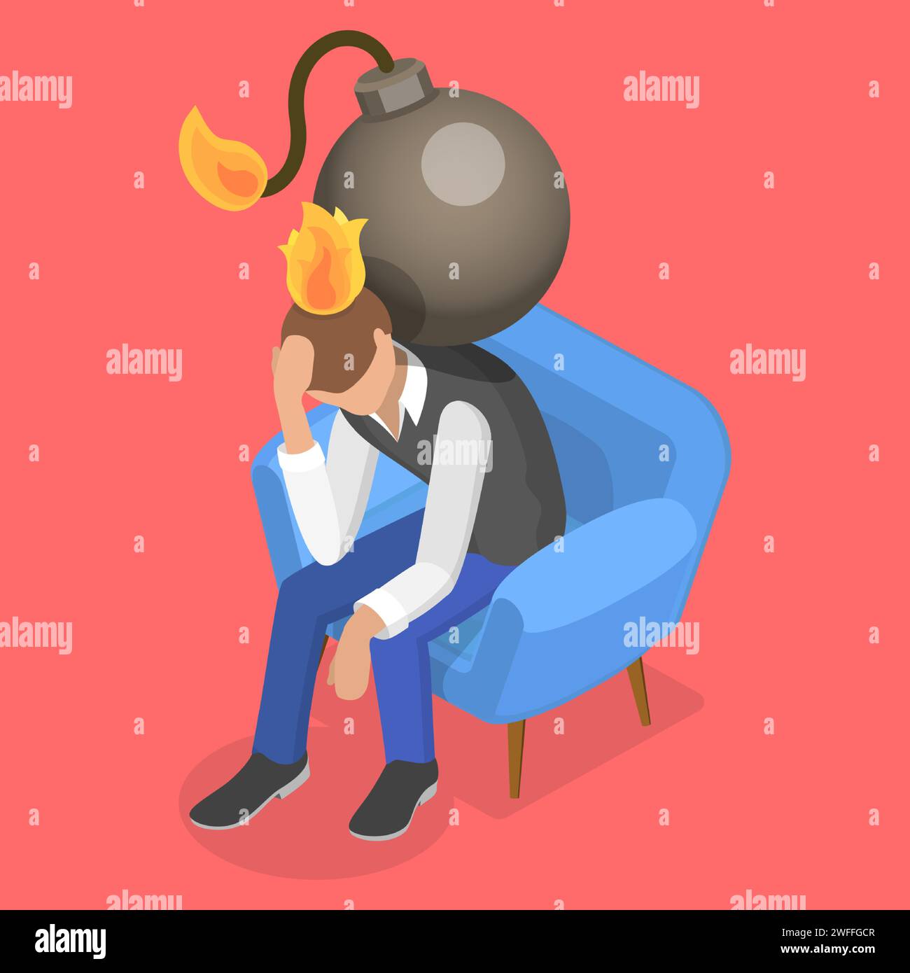 3D Isometric Flat Vector Conceptual Illustration of Personal Burnout ...