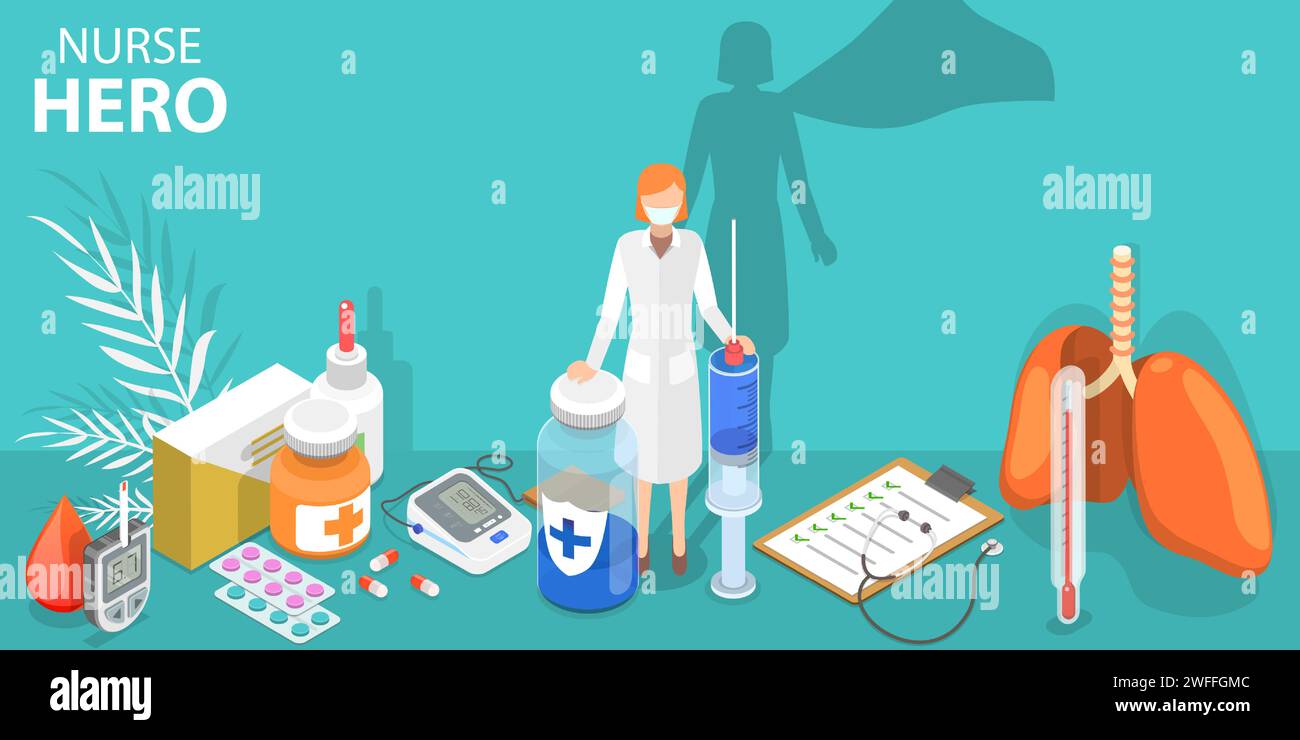3D Isometric Flat Vector Conceptual Illustration of Nurse Hero, Medics ...