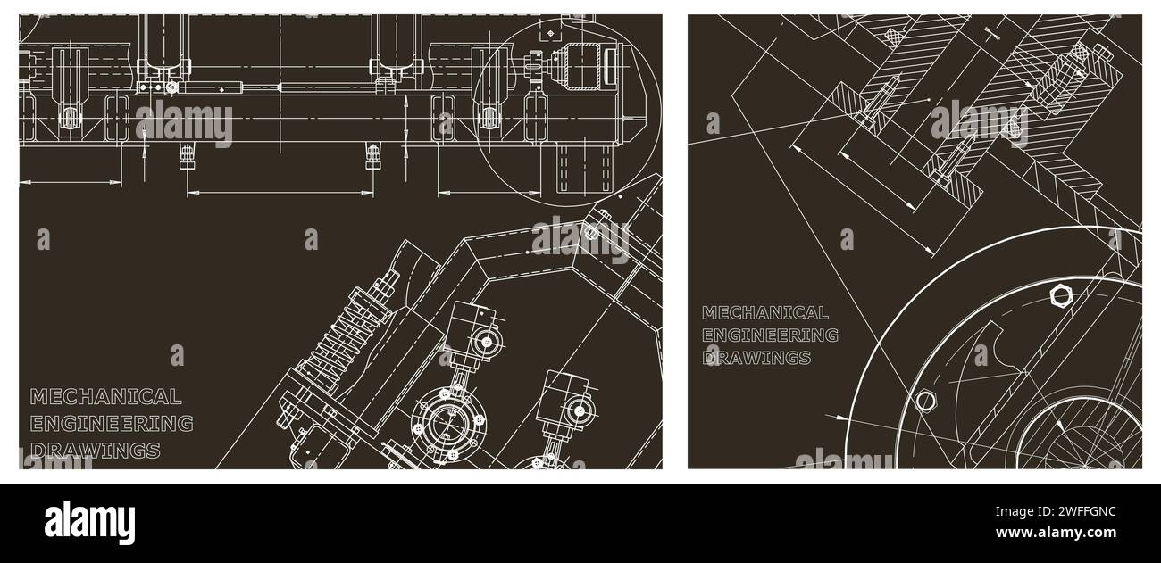 Blueprint. Engineering illustration set. Computer aided design systems ...