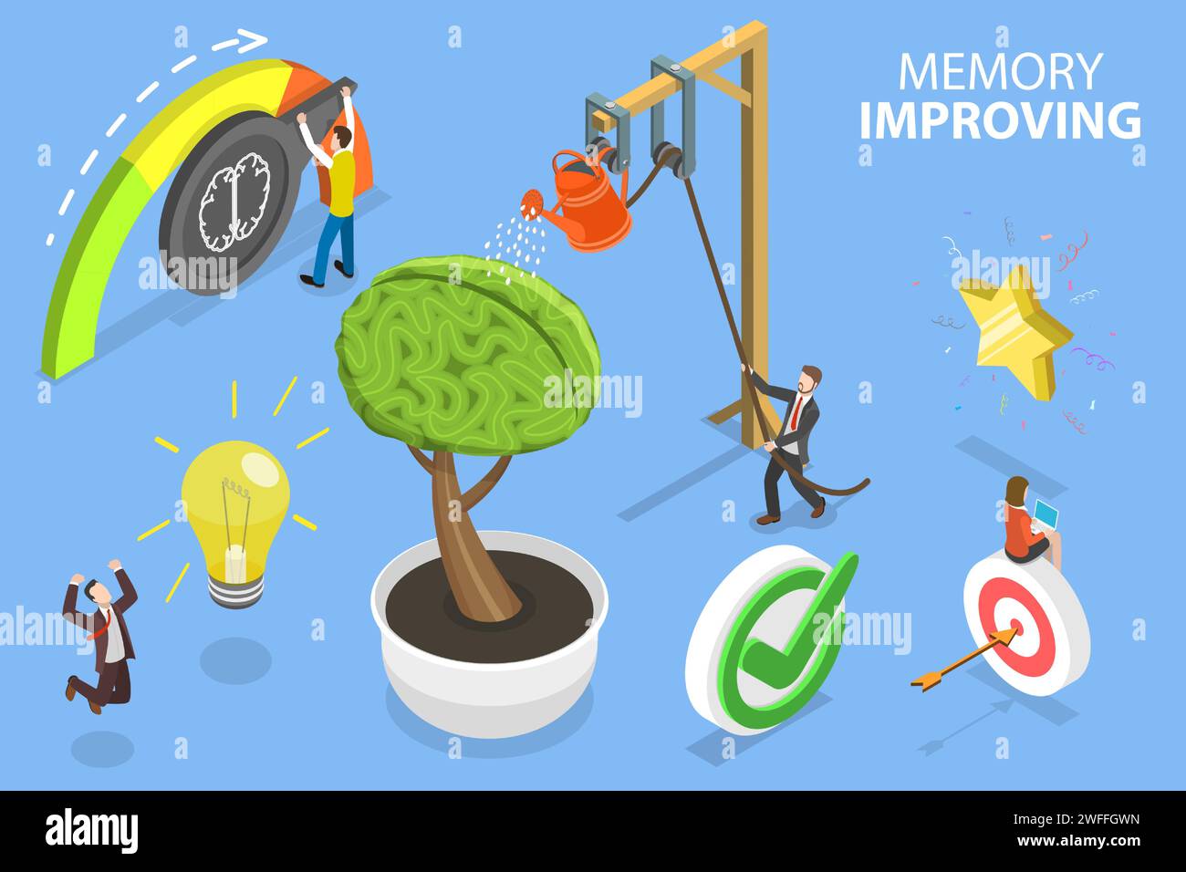 3D Isometric Flat Vector Conceptual Illustration of Memory Improving ...