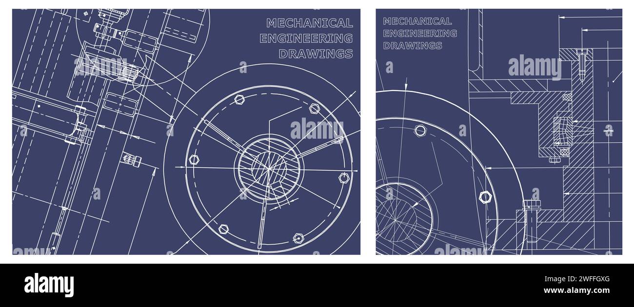 Blueprint. Engineering illustration set. Instrument-making drawings ...