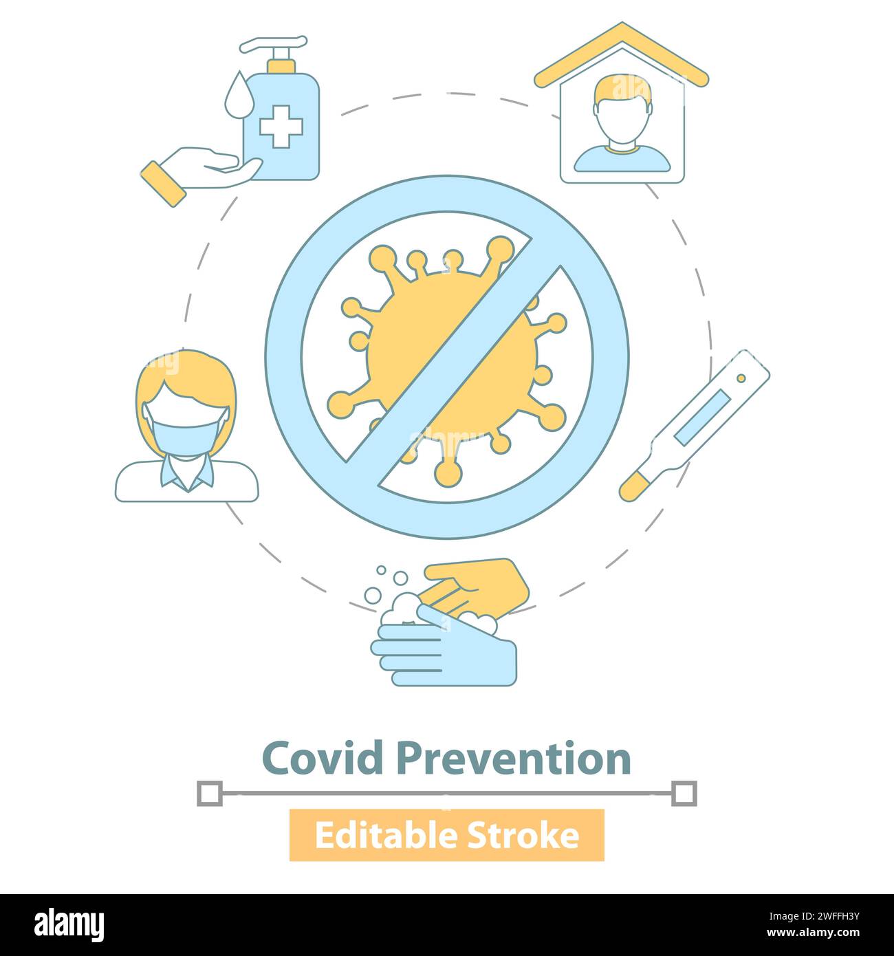Vector Icon of Covid 19 Prevention Measures Isolated on White ...